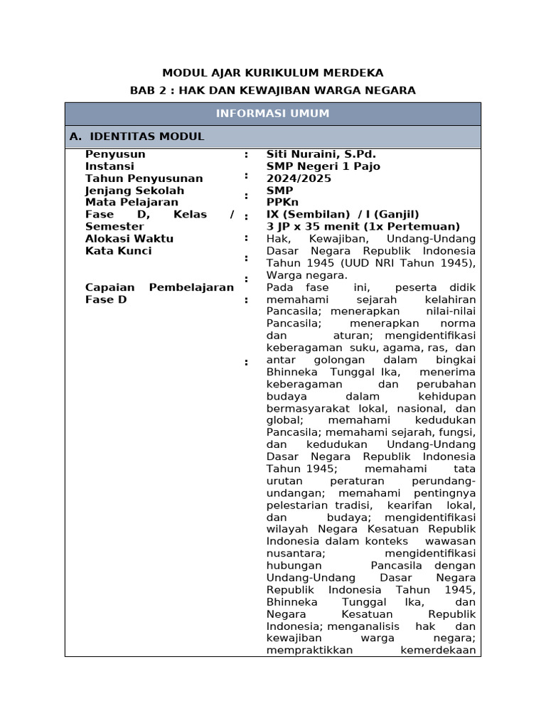 Modul Ajar Untuk Supervisi | PDF
