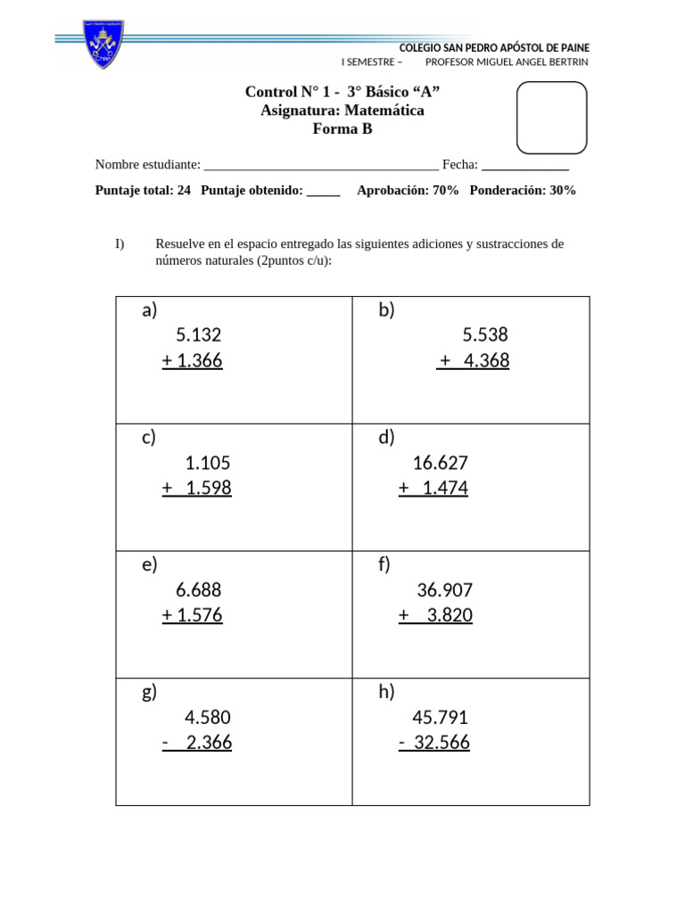 Control 1 3° FORMA B | PDF