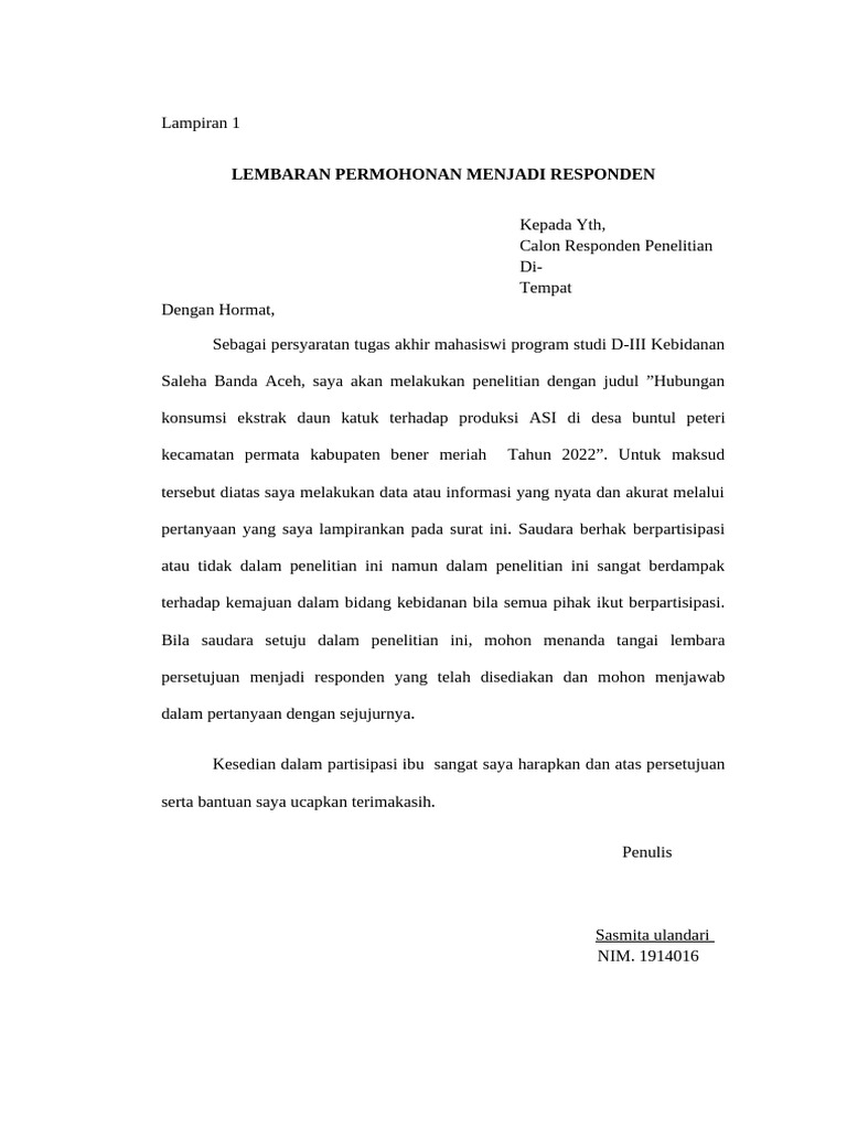 Permohonan Responden | PDF | Pengembangan Diri | Kesehatan Holistik