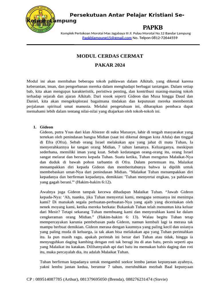 Tokoh Pahlawan Alkitab: Gideon & Daniel | PDF