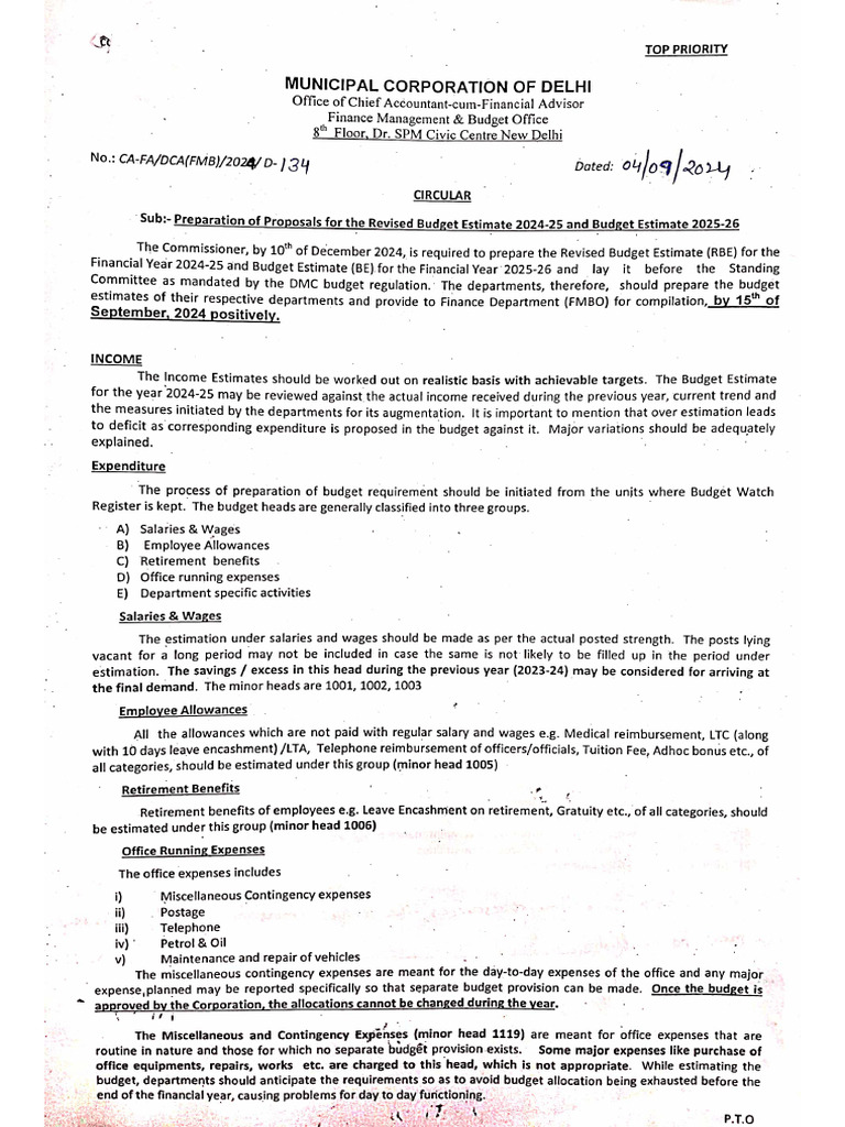 Budget Circular RBE 2024-25 BE 2025-26 | PDF