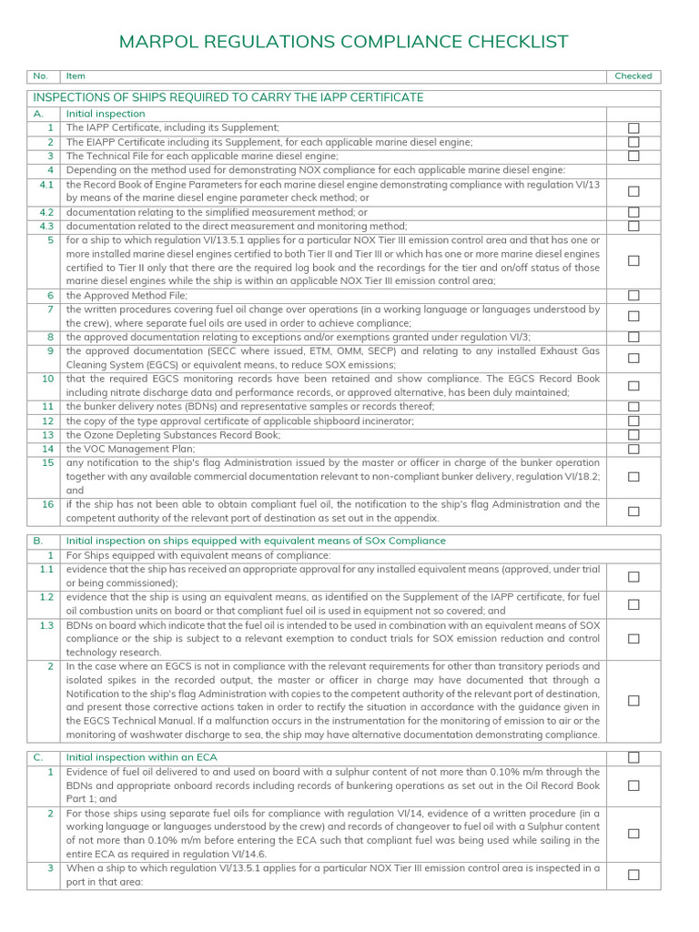 MARPOL Annex VI Compliance Checklist | PDF | Pollution