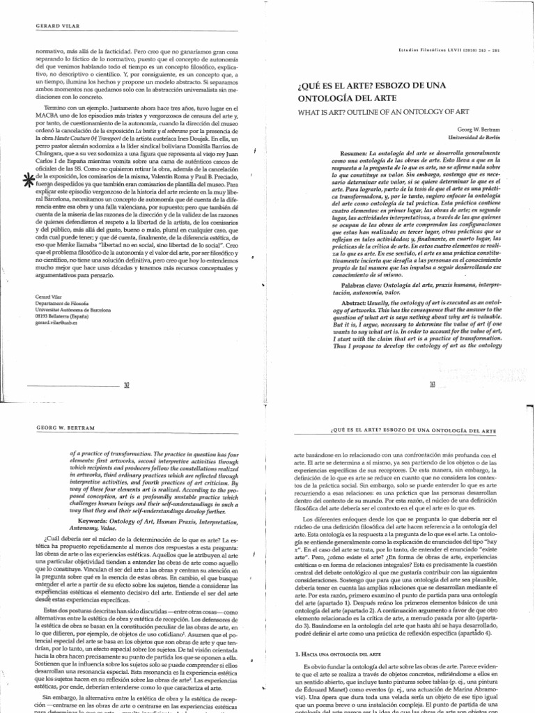 BERTRAM, Georg - Qué Es El Arte Esbozo de Una Ontología Del Arte | PDF