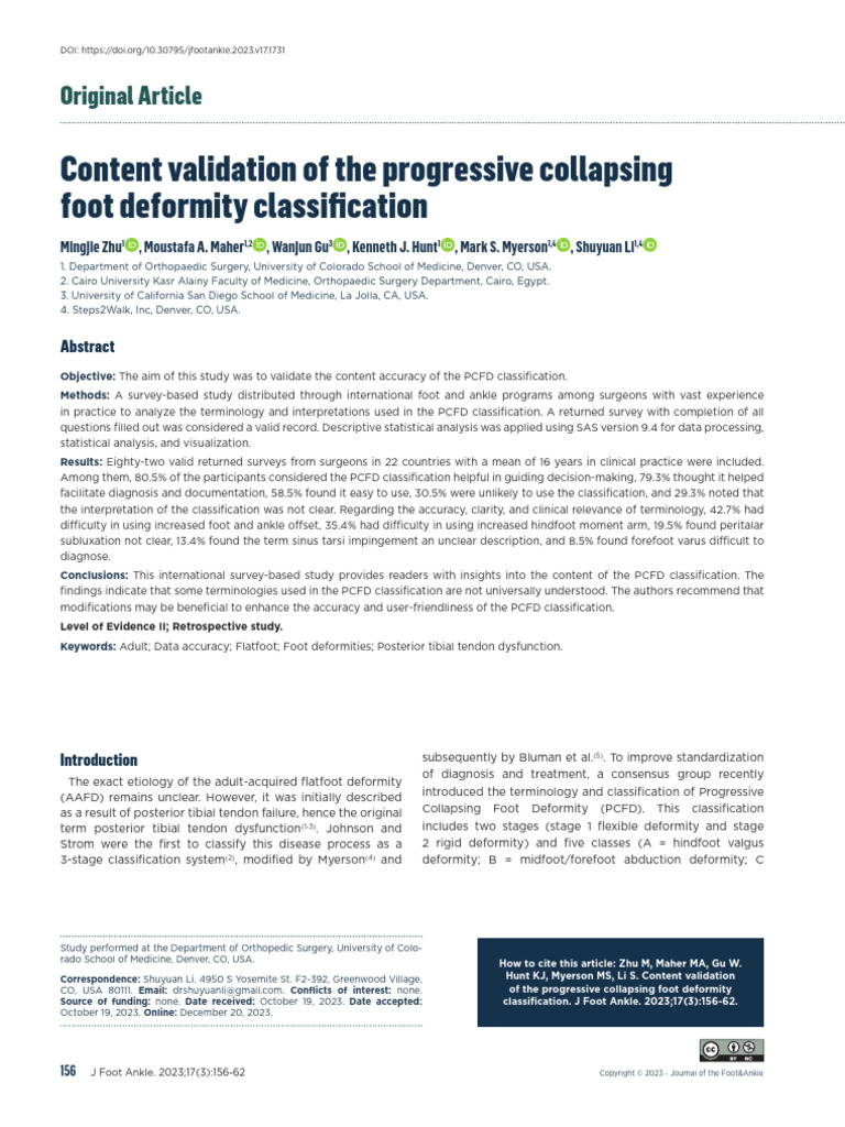 Content Validation of The Progressive Collapsing F | PDF | Ankle | Foot