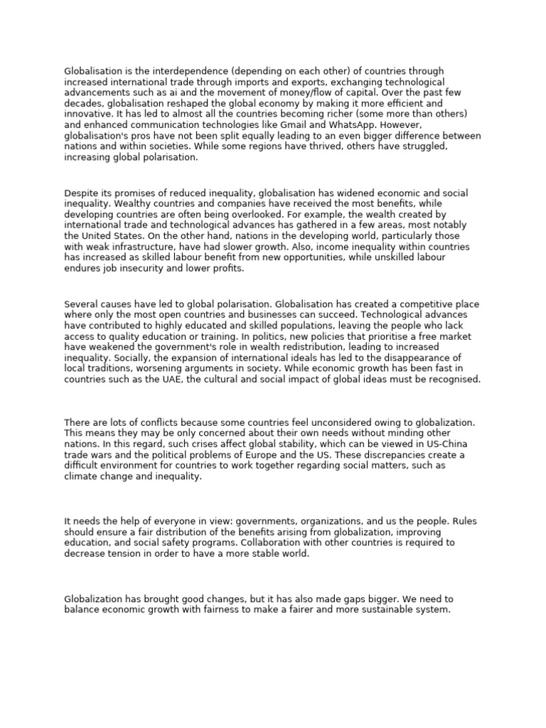 MSC Assessment - Global Polarisation | PDF | Globalization | Economic ...