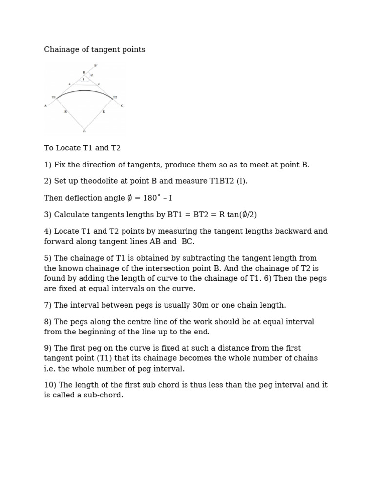 Chainage of Tangent Points | PDF | Tangent | Angle