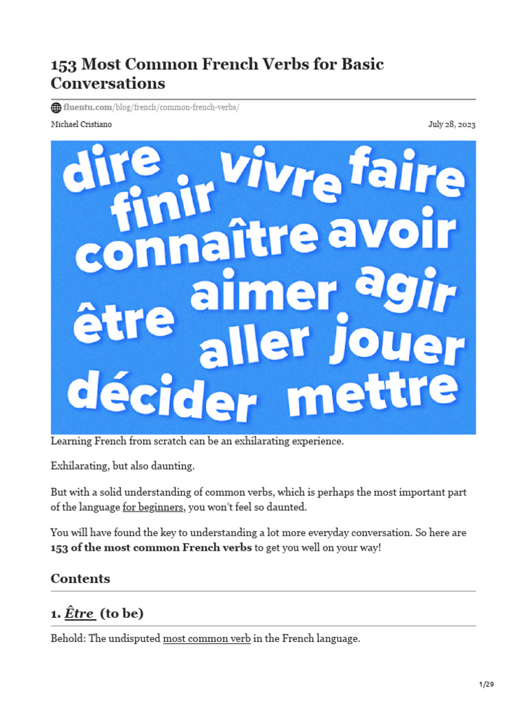 common-french-verbs | PDF | Grammatical Conjugation | Linguistic Typology