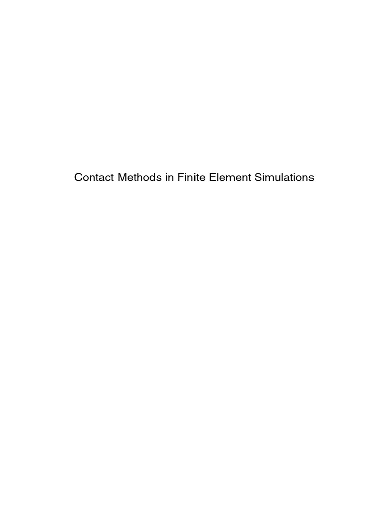 Contact Methods In Finite Element Simulations Pdf Derivative