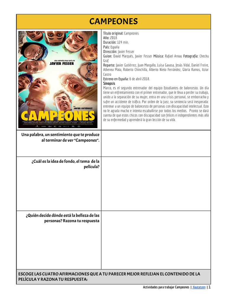 Campeones TRABAJO INDIVIDUAL | PDF
