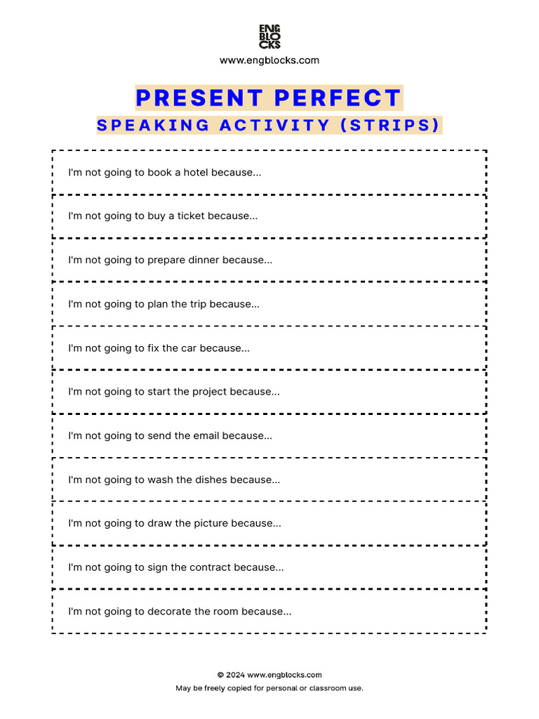 Present Perfect Speaking Activity Prompts Strips | PDF