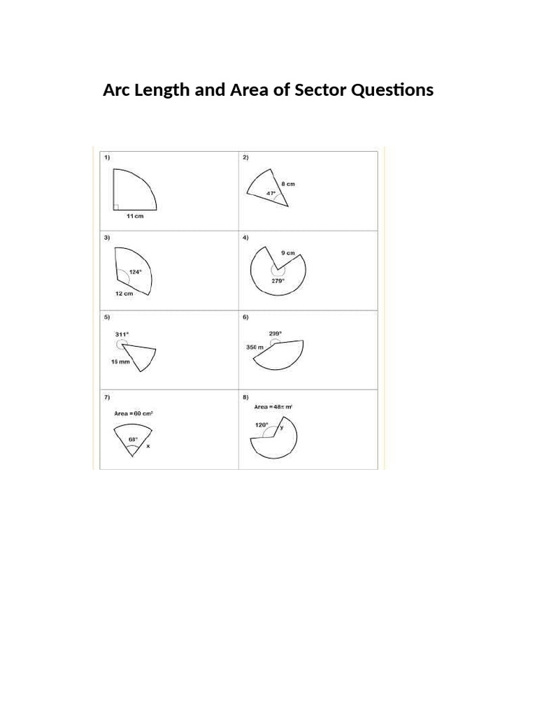 Arc Length and Area of Sector Questions | PDF | Science & Mathematics ...