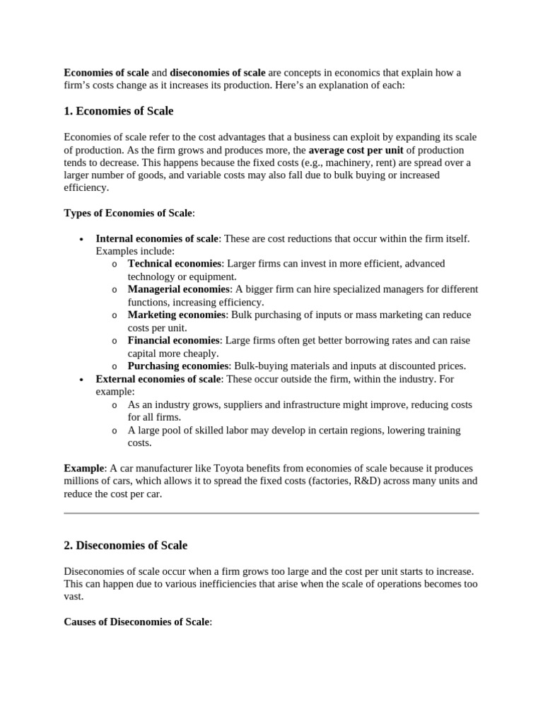 Economies of Scale and Diseconomies of Scale Are Concepts in Economics ...