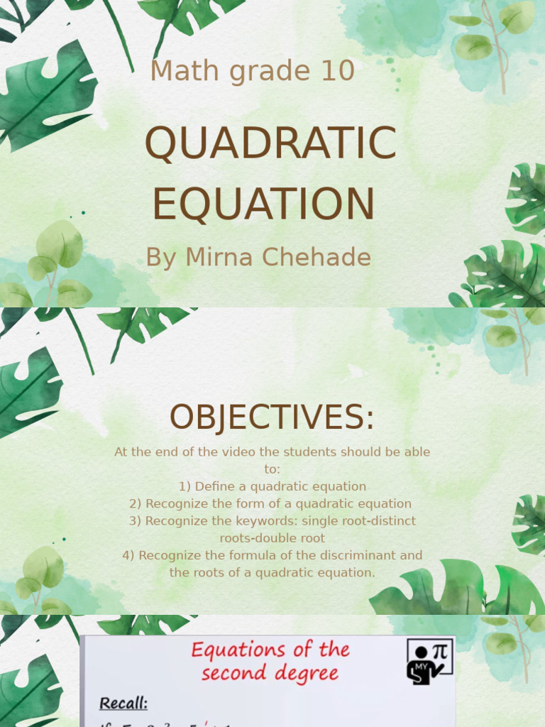 Quadratic Equations for Grade 10 | PDF | Career & Growth | Foreign ...