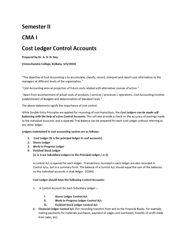 Cost Ledger Control Accounts | PDF | Cost Of Goods Sold | Financial ...