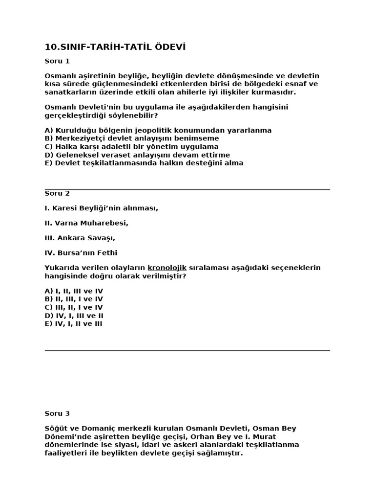 10 Sinif Tarih Tatil Odevi | PDF