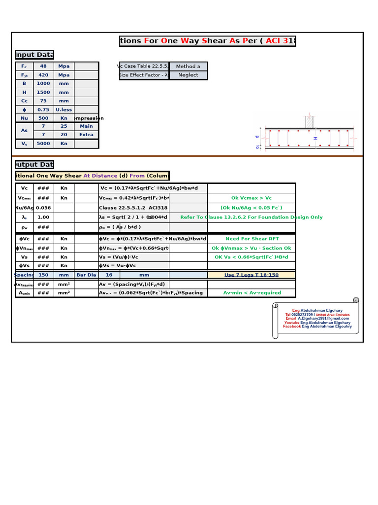 One Way Shear ACI 318-19M & CRSI - by Eng A.Elgohary | PDF | Applied ...