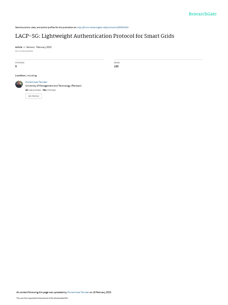 LACP SG Lightweight Authentication Protocol For Smart Grids 1 | PDF | Cryptography | Encryption