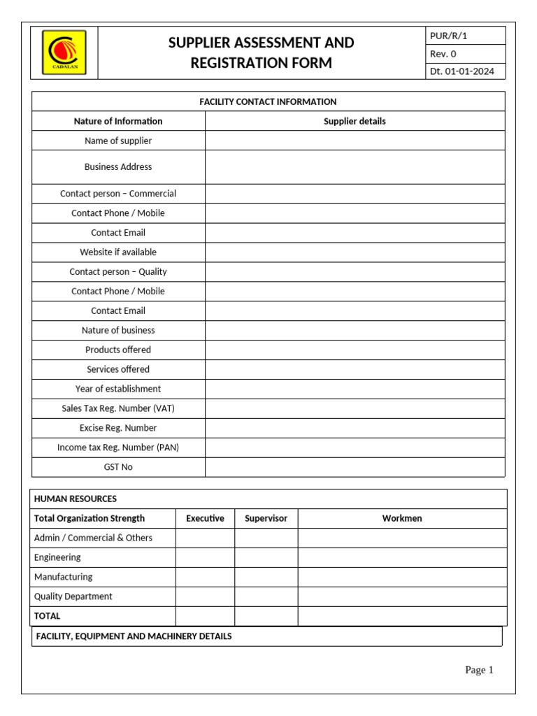 Supplier Assessment Registration Form | PDF | Value Added Tax | Business