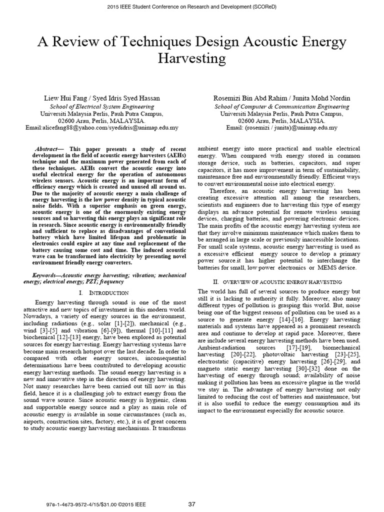 Acoustic Energy Harvesting Review | PDF | Energy Harvesting ...