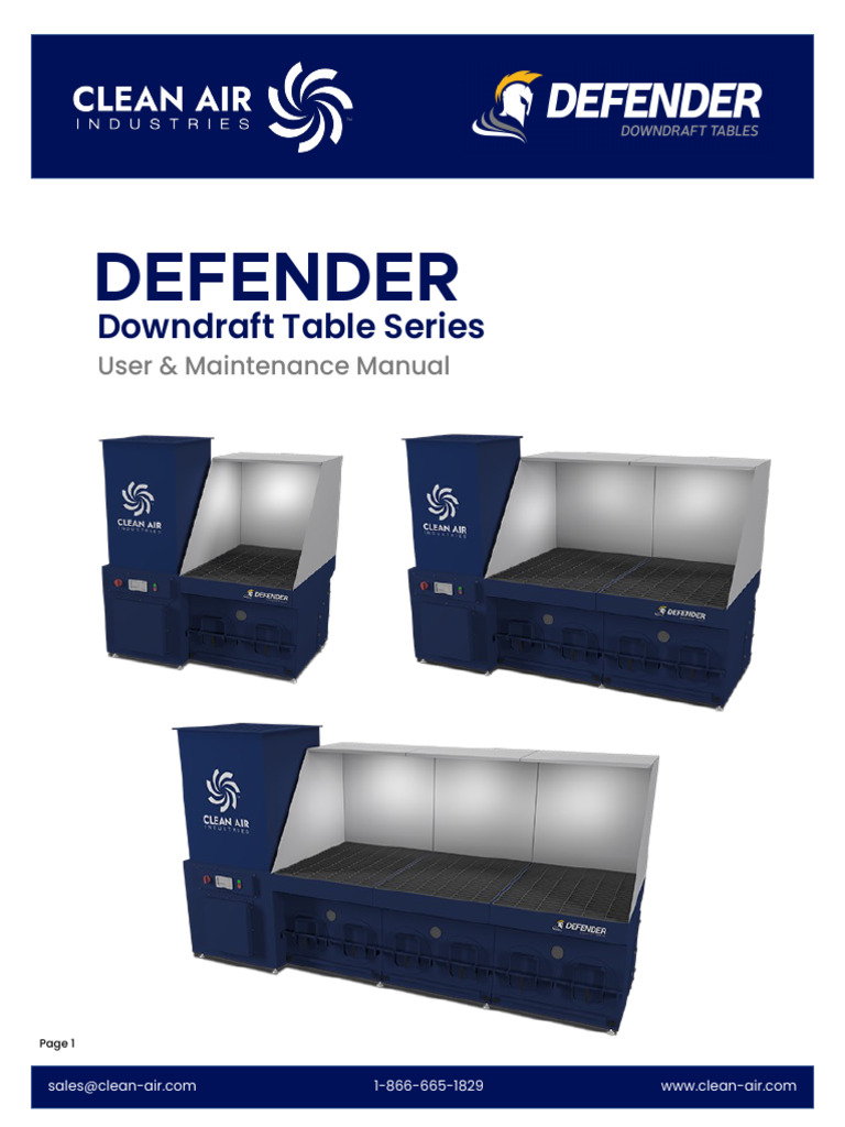 Clean Air Industries Defender Downdraft Table Series User Manual ...