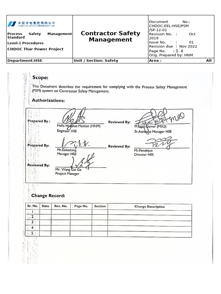 PSM 12 - Contractor Safety Management (Level 1 Document) | PDF | Labor ...