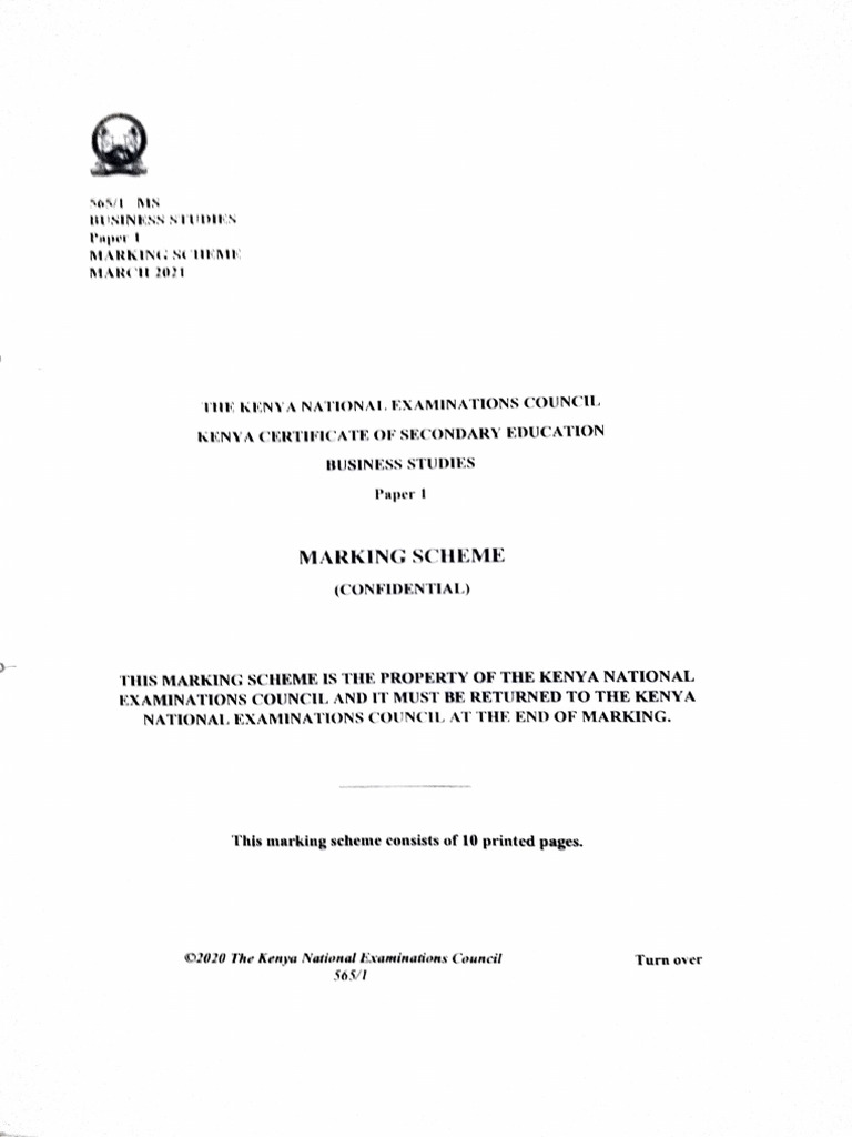 Business Studies Paper 1 Marking Scheme KCSE 2020 Teacher - Ac | PDF | Taxes | Business