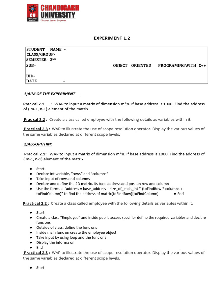 1.2 c++ worksheet 2023 | PDF | Matrix (Mathematics) | Scope (Computer Science)
