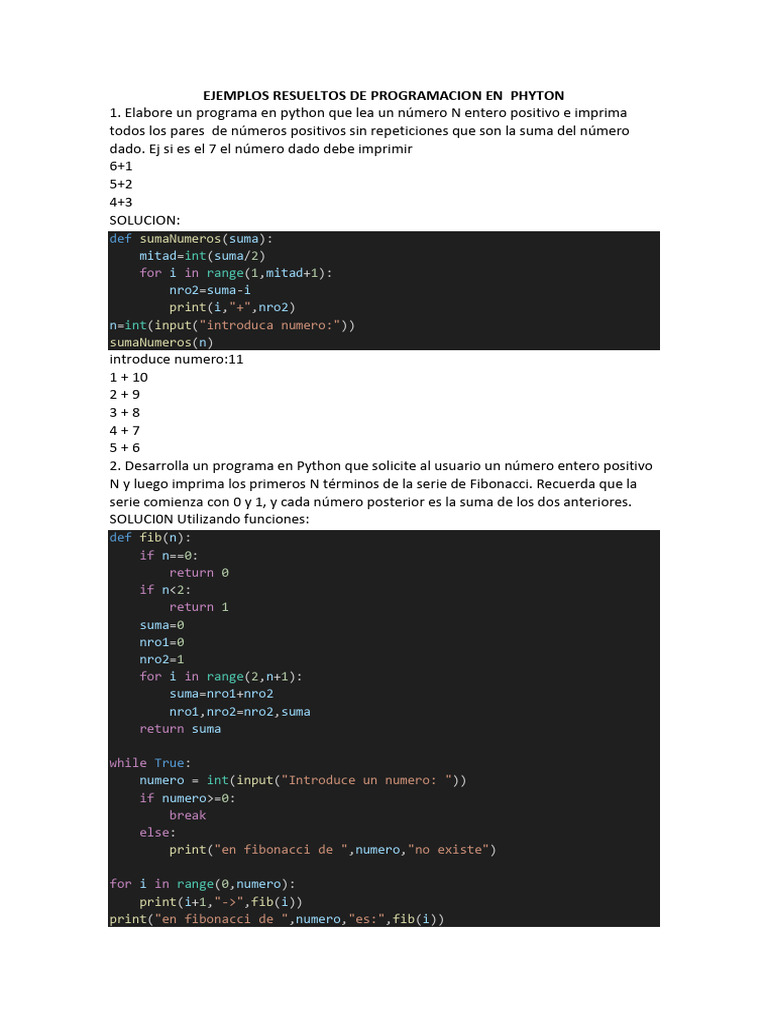 Ejercicios Resueltos Programacion en Phyton | PDF | Python (lenguaje de programación ...