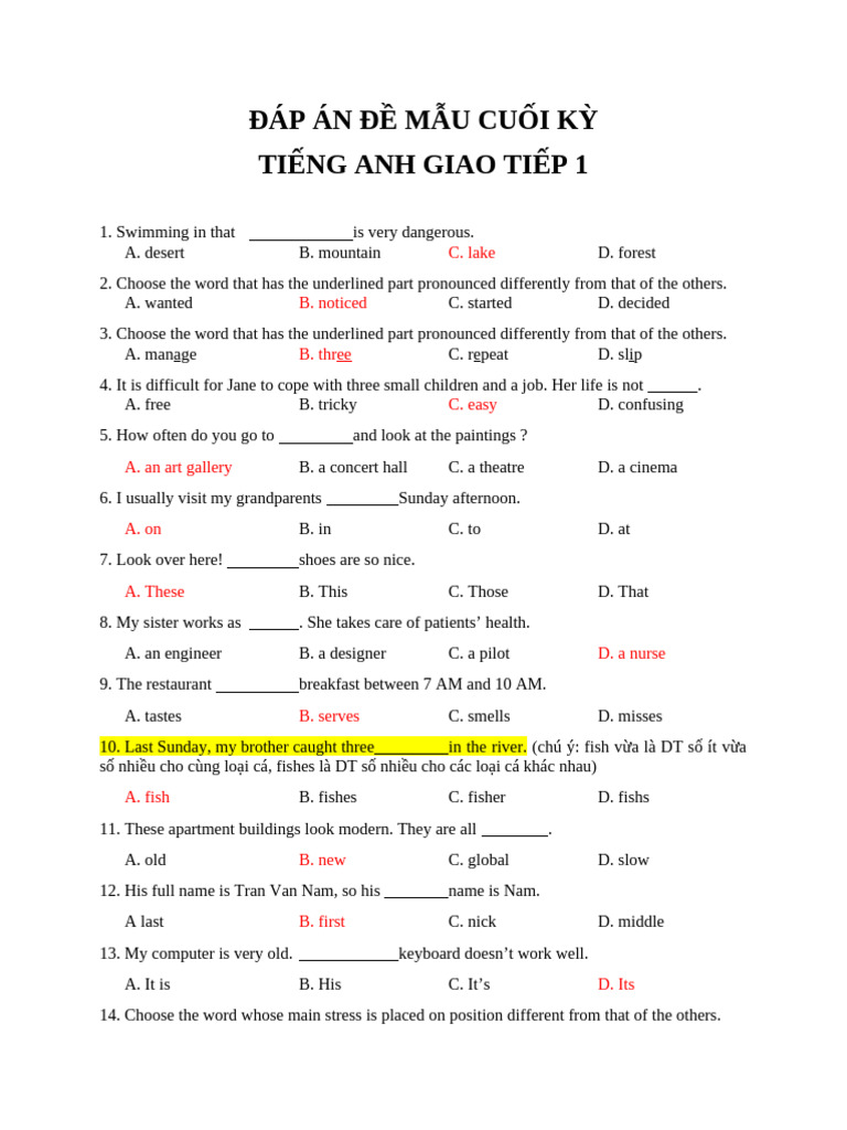 Đáp án đề mẫu VHU | PDF