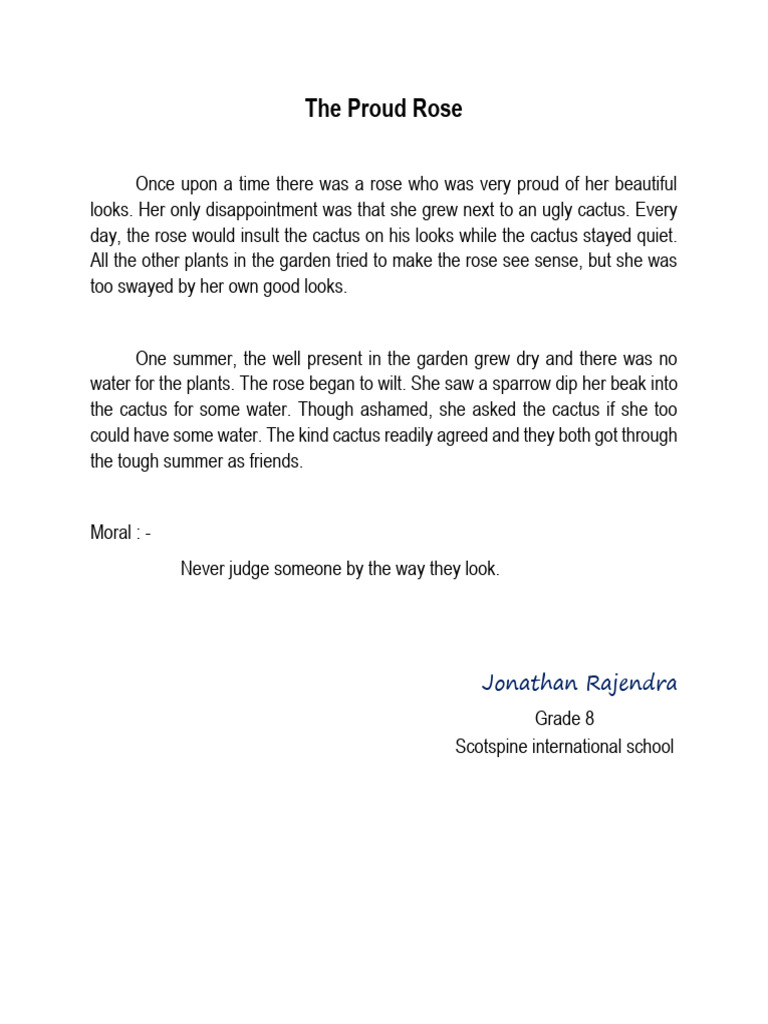 The Proud Rose: A Moral Tale | PDF | Home & Garden