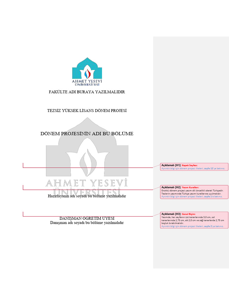 Donem Proje Sablon Aciklamali Hali | PDF