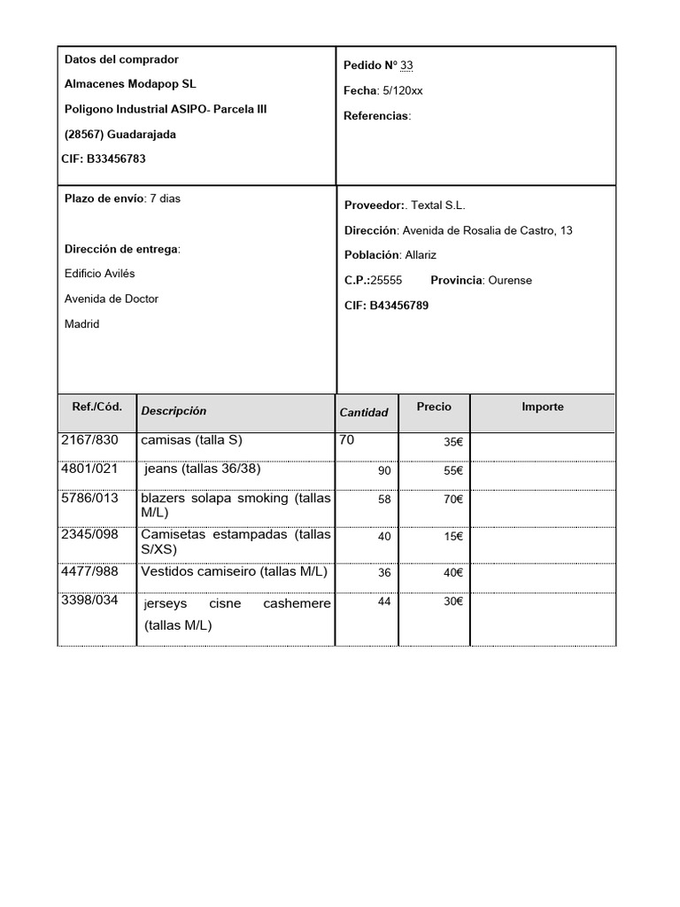 Pedido y Ejercicio Dos | PDF