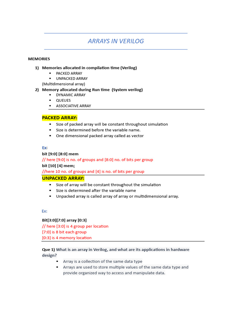 Arraysinverilog1690008267 Pdf Computer Programming Computing 9815