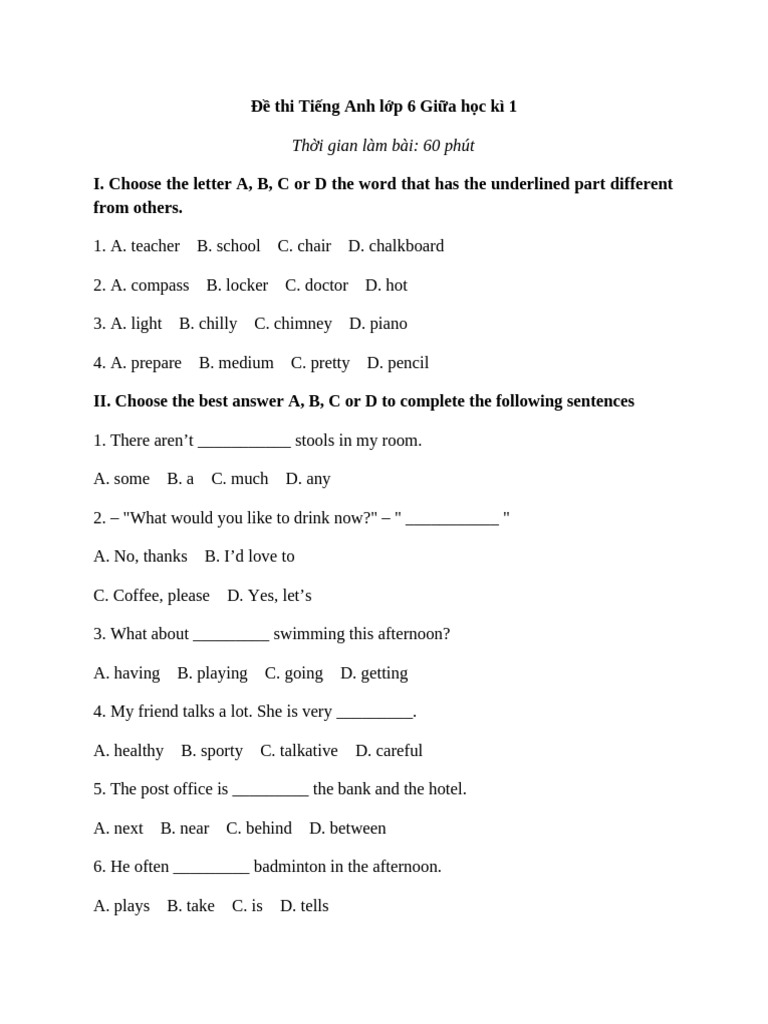 De Thi Anh 6 2 | PDF