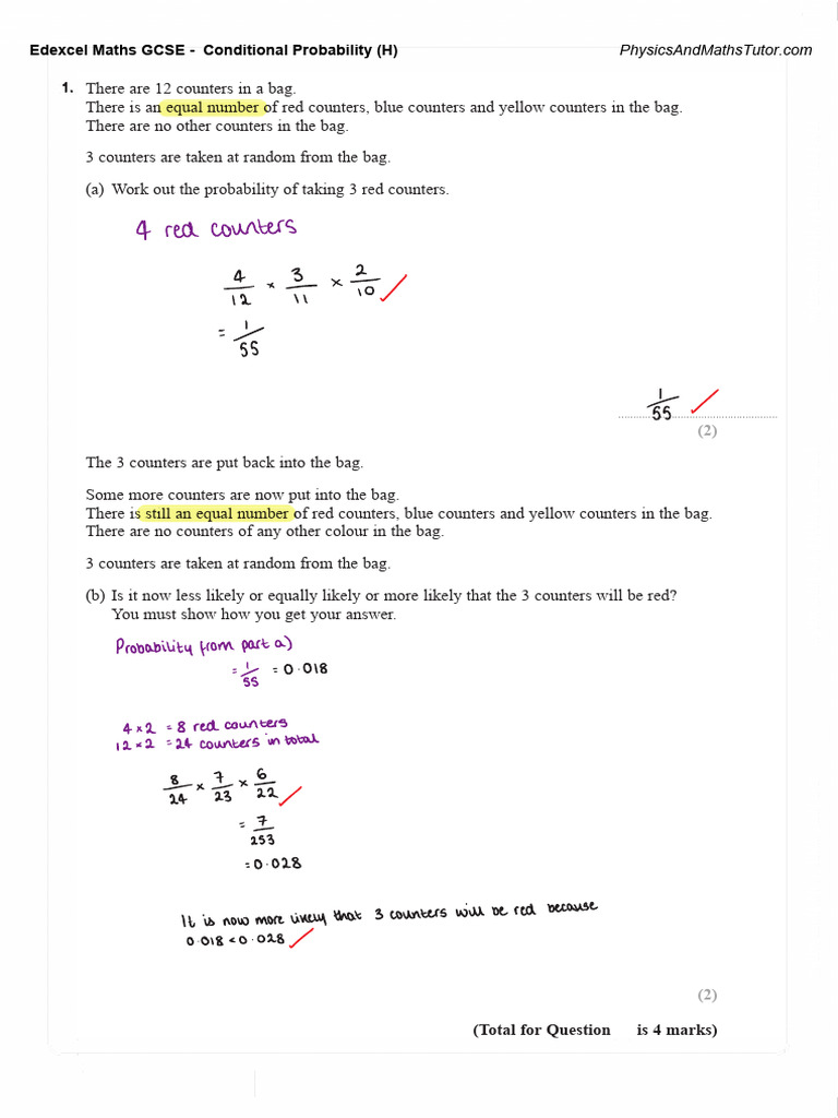 Conditional Probability Question Sets | PDF | Student Assessment And ...