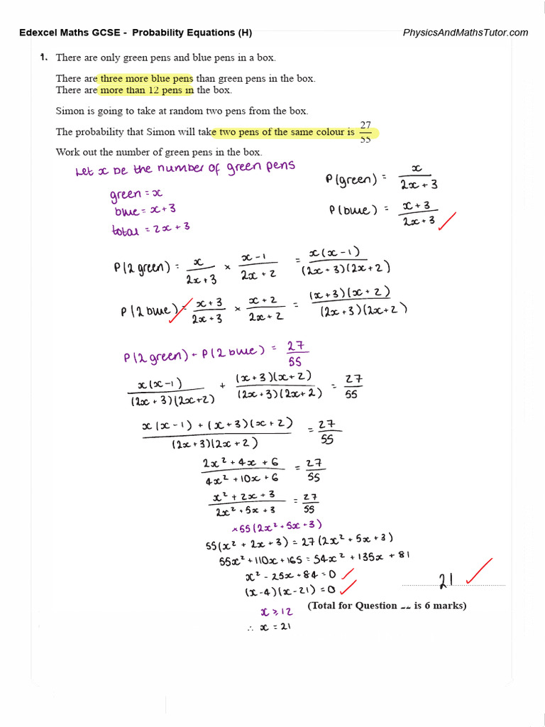 Probability Equations | PDF | Student Assessment And Evaluation ...
