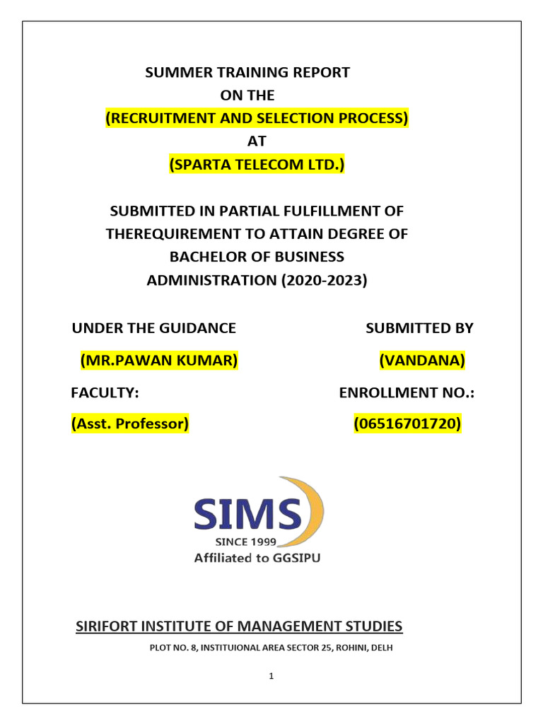 Summer Training Report by Vandana | PDF | Recruitment | Human Resource Management