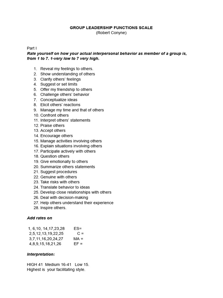 Group Leadership Functions Scale | PDF | Empathy | Leadership