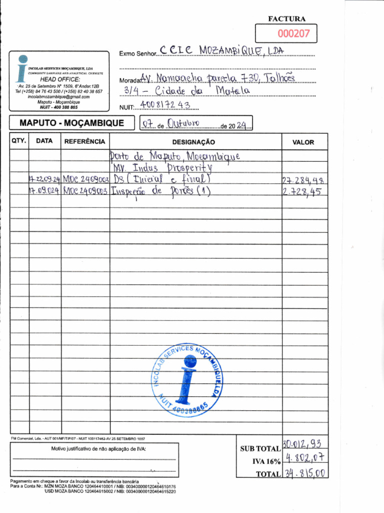 Incolab Services Invoice 207 | PDF