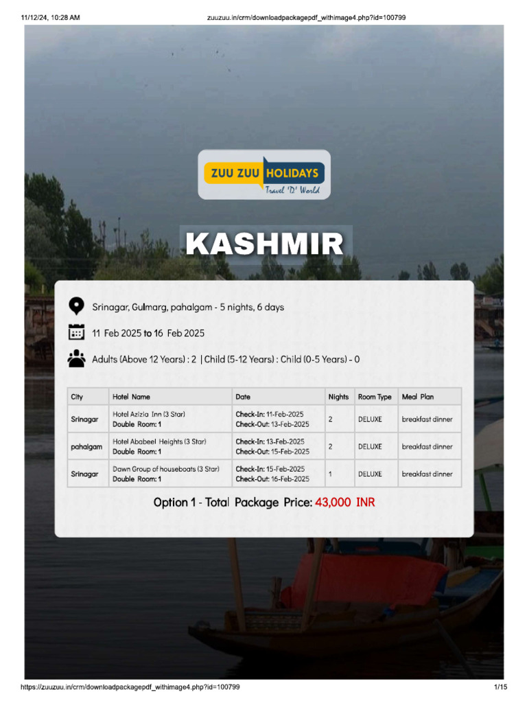 Kashmir Feb 6 Days 2 Pax | PDF