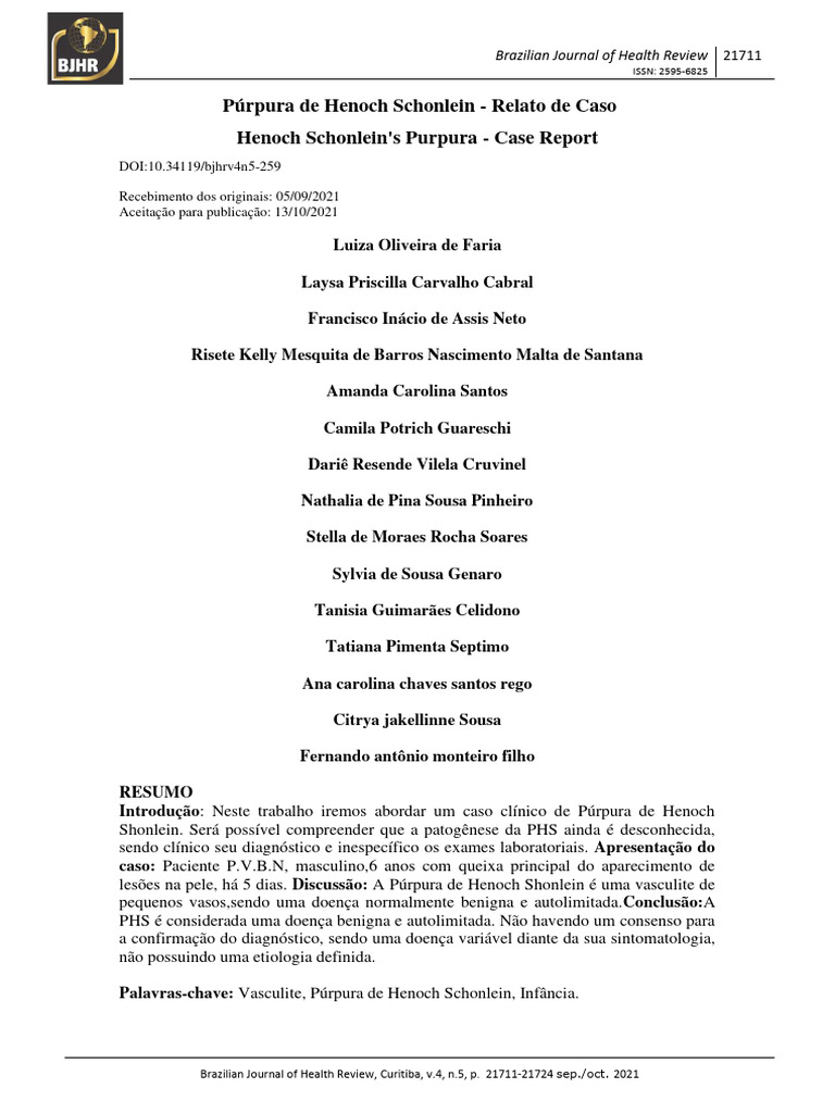 Púrpura de Henoch Schonlein: Caso Clínico | PDF | Doenças e distúrbios ...