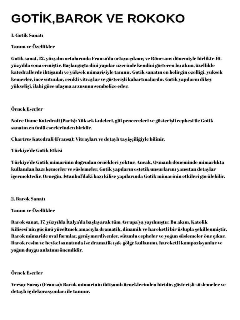 Goti̇k, Barok Ve Rokoko | PDF