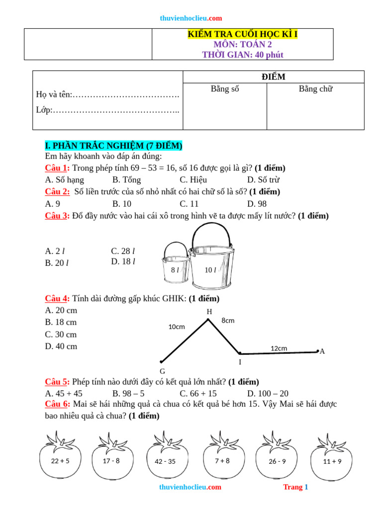 De Thi HK1 Toan 2 | PDF