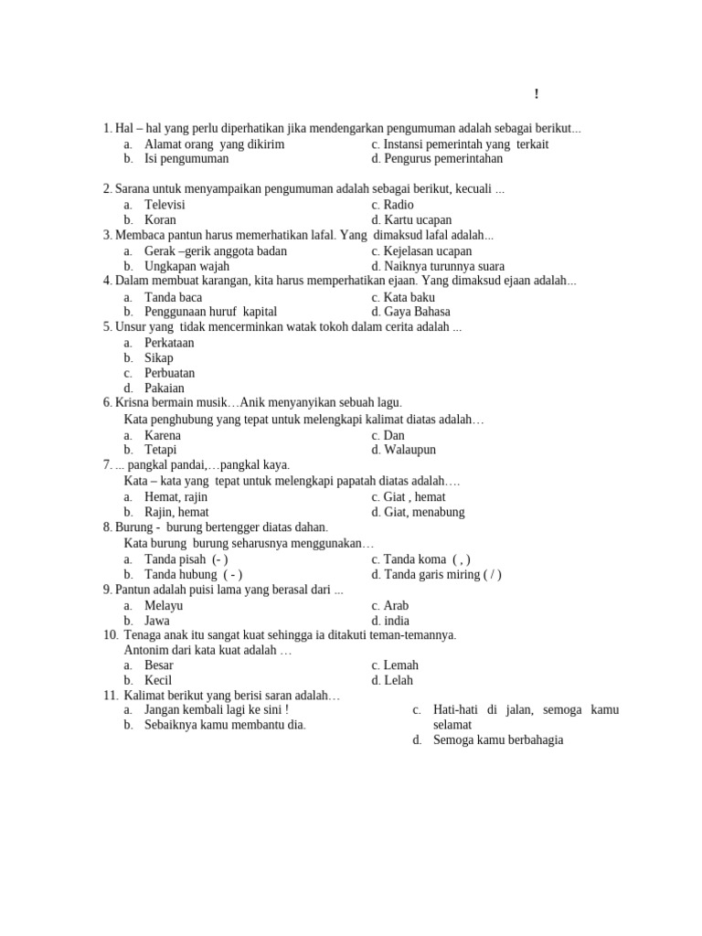 Soal Bindo Us Kelas 6 | PDF