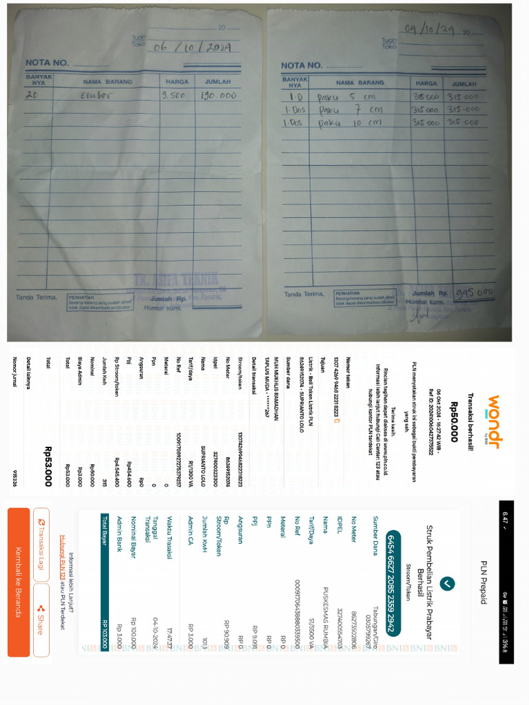 Nota Paku Dan Token Listrik | PDF