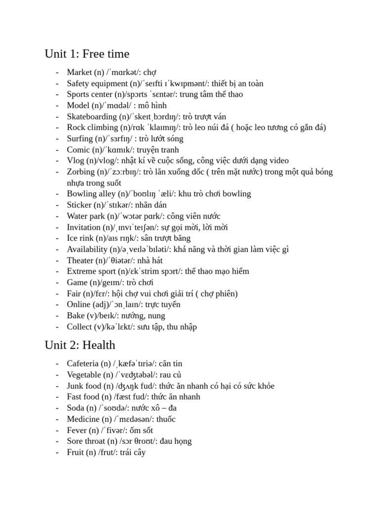 Free Time+ Health - Vocabulary | PDF