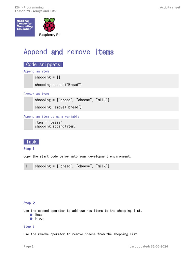KS4 Programming: Arrays & Lists Guide | PDF | Software Development | Computer Science