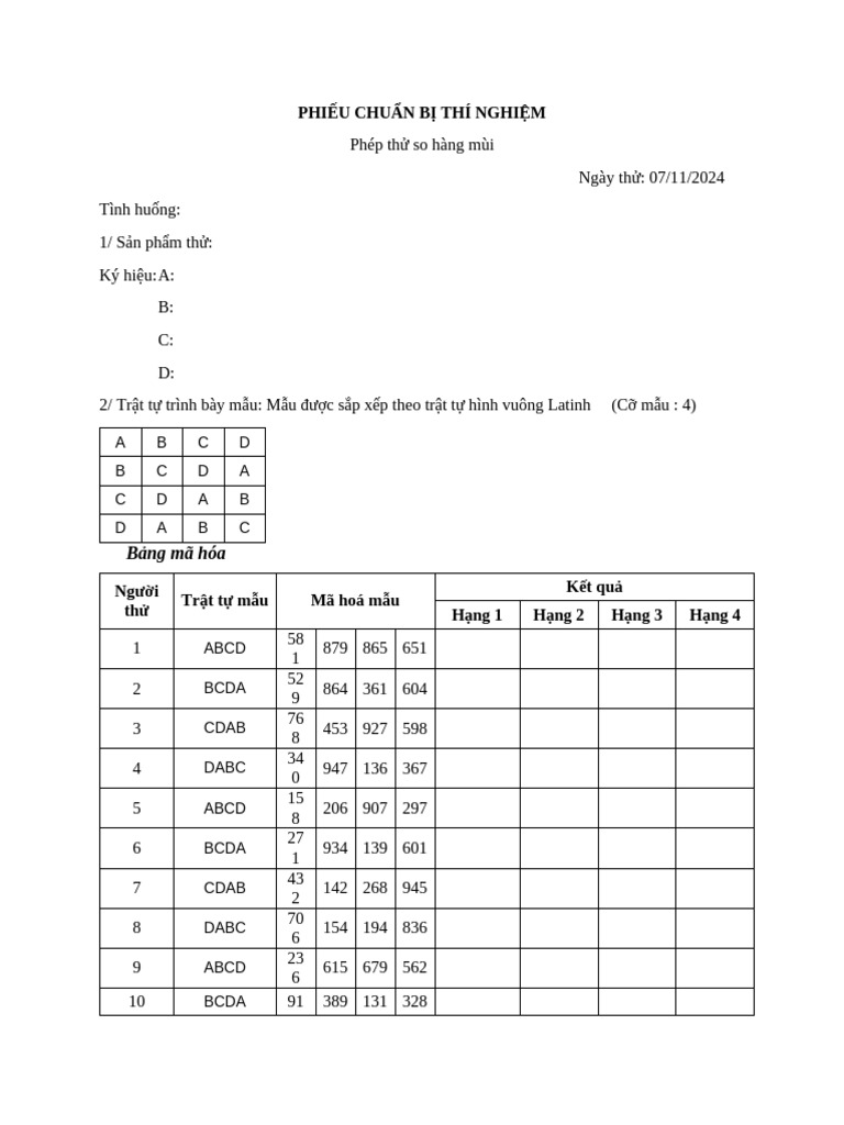 PHIẾU CHUẨN BỊ THÍ NGHIỆM So Hàng | PDF