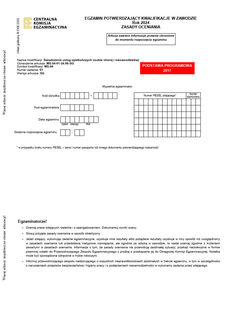 ms04 2024 Czerwiec Egzamin Zawodowy Praktyczny Zasady Oceniania | PDF