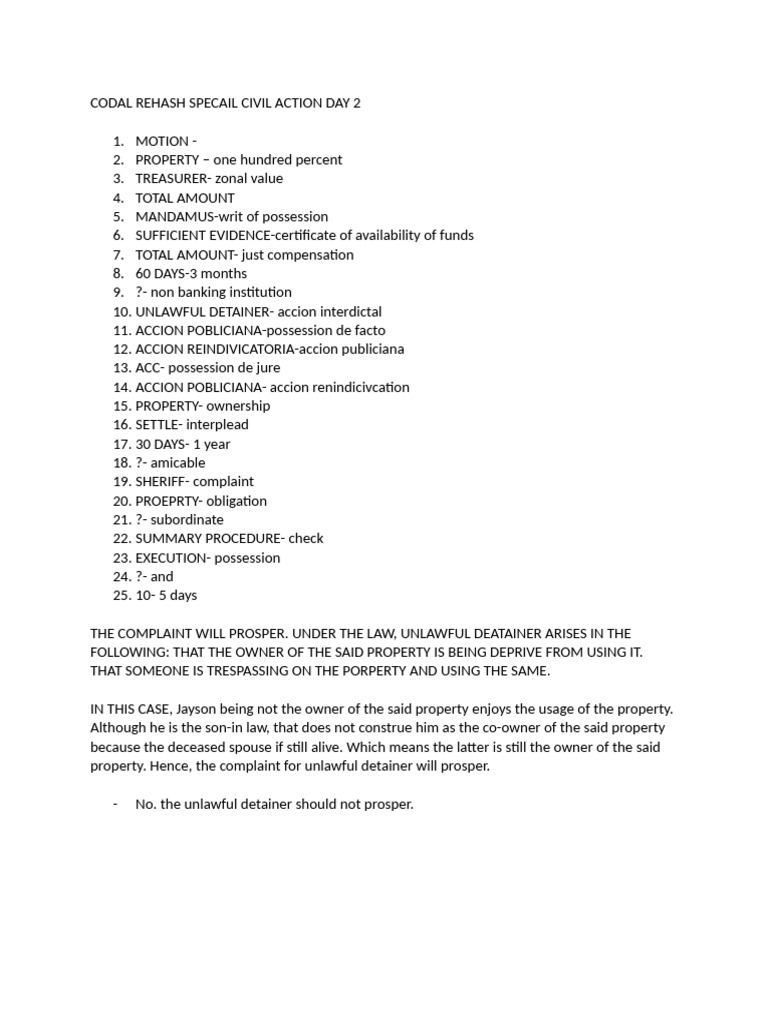 Codal Rehash Specail Civil Action Day 2 | PDF